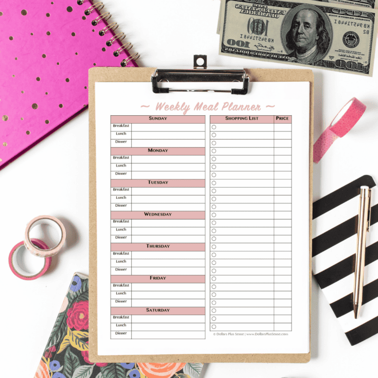 Weekly Meal Planner - DOLLARS PLUS SENSE